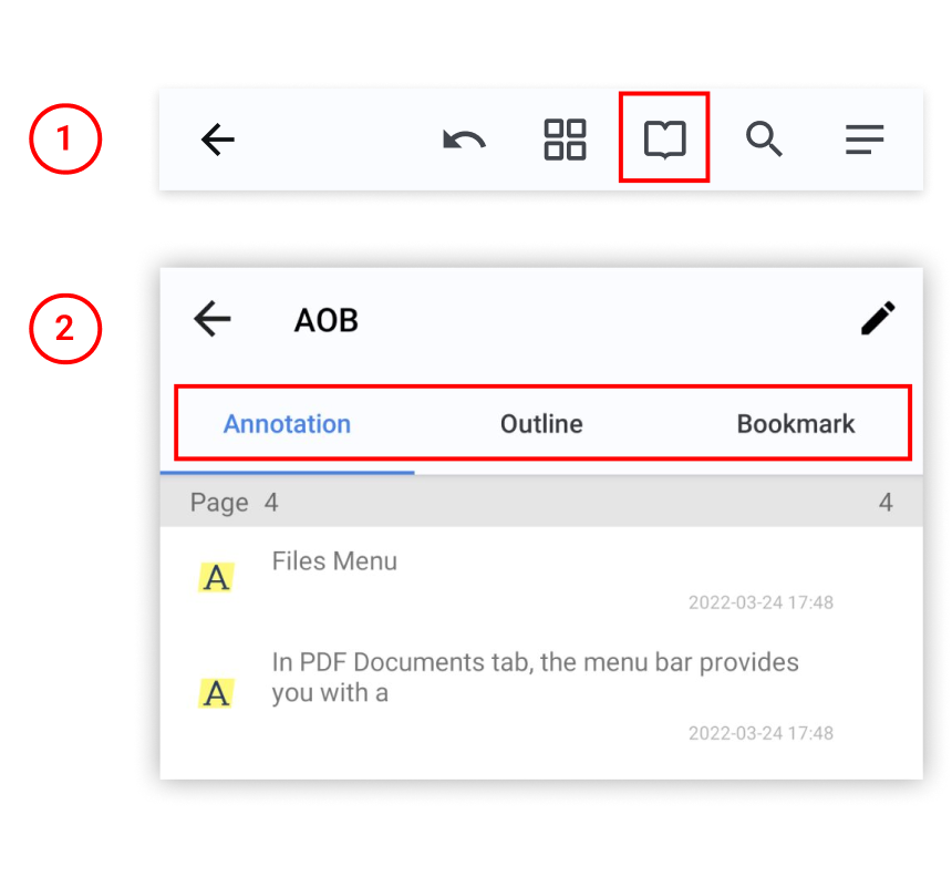 how-to-use-annotation-outline-bookmark-list-android-help-pdf-reader-pro